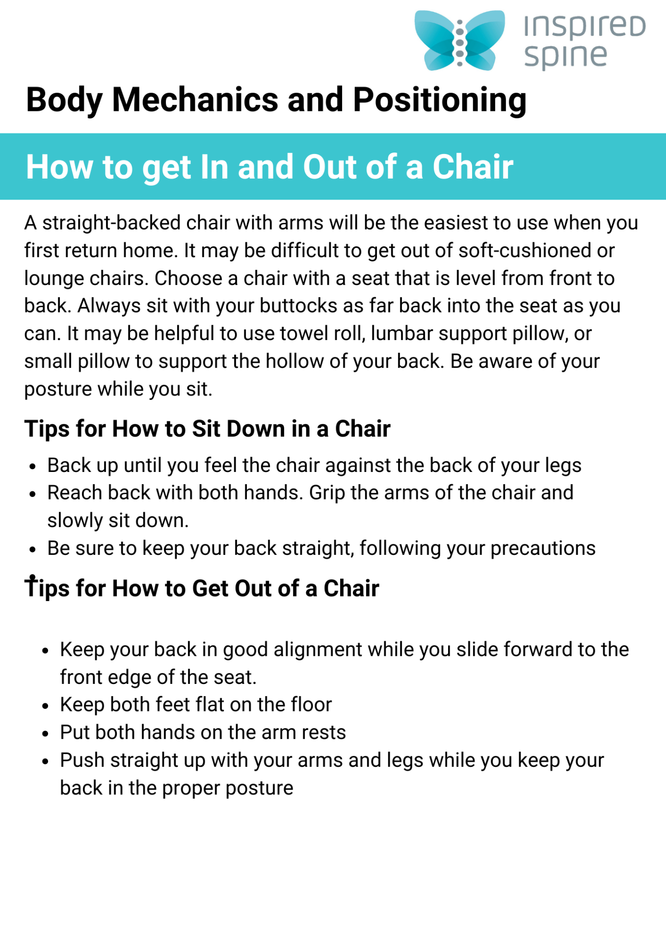 Body Mechanics & Position Changes :: Inspired Spine SurgCenter