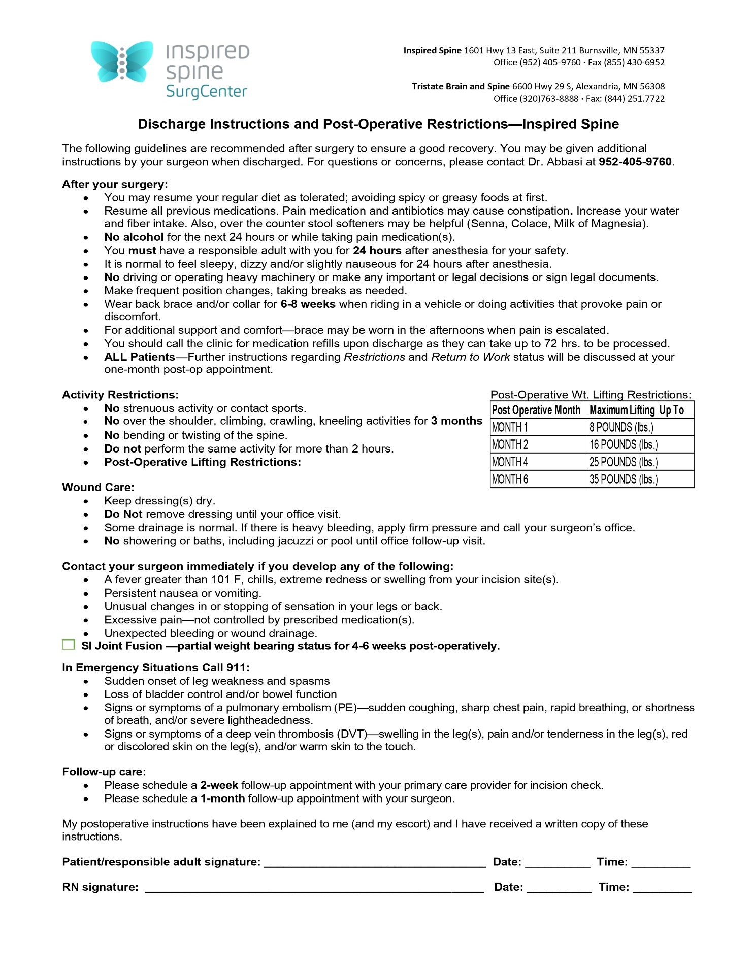 Discharge Instructions :: Inspired Spine SurgCenter
